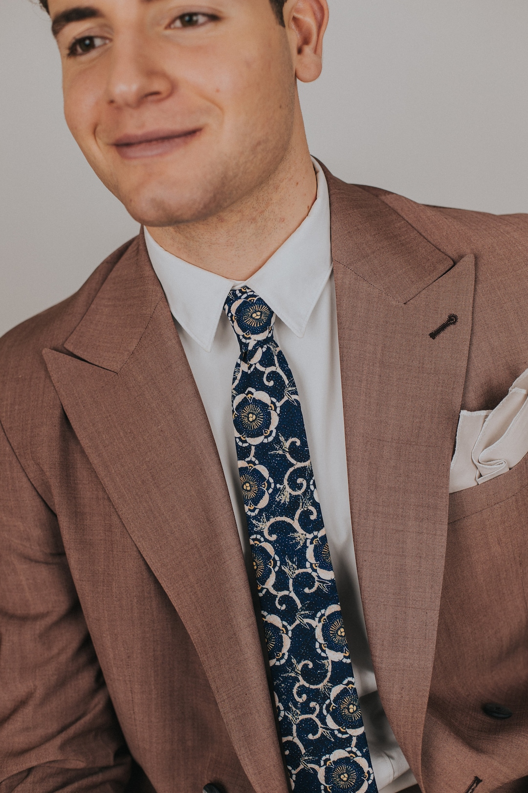 Mediterranean Embroidery Tie, Mediterranean Blue Cotton Tie, Floral ...