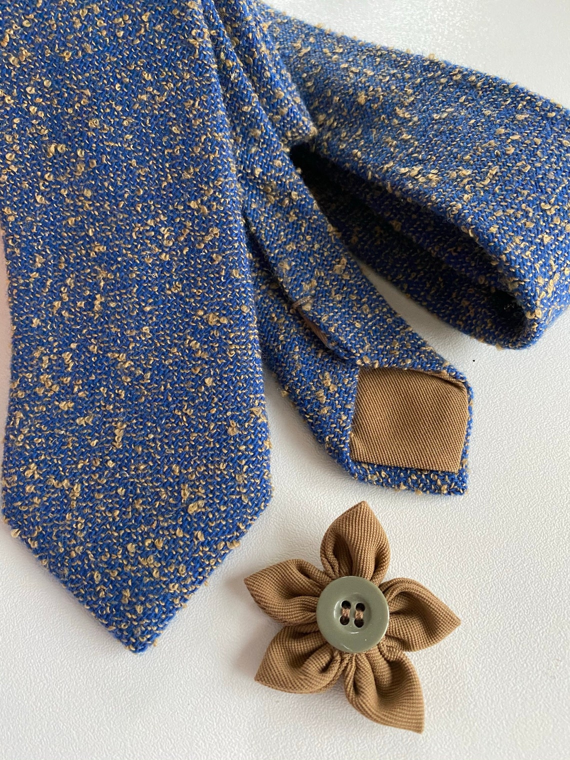 Wool Cerulean Blue and Caramel Tie Handmade Tie Made in | Etsy