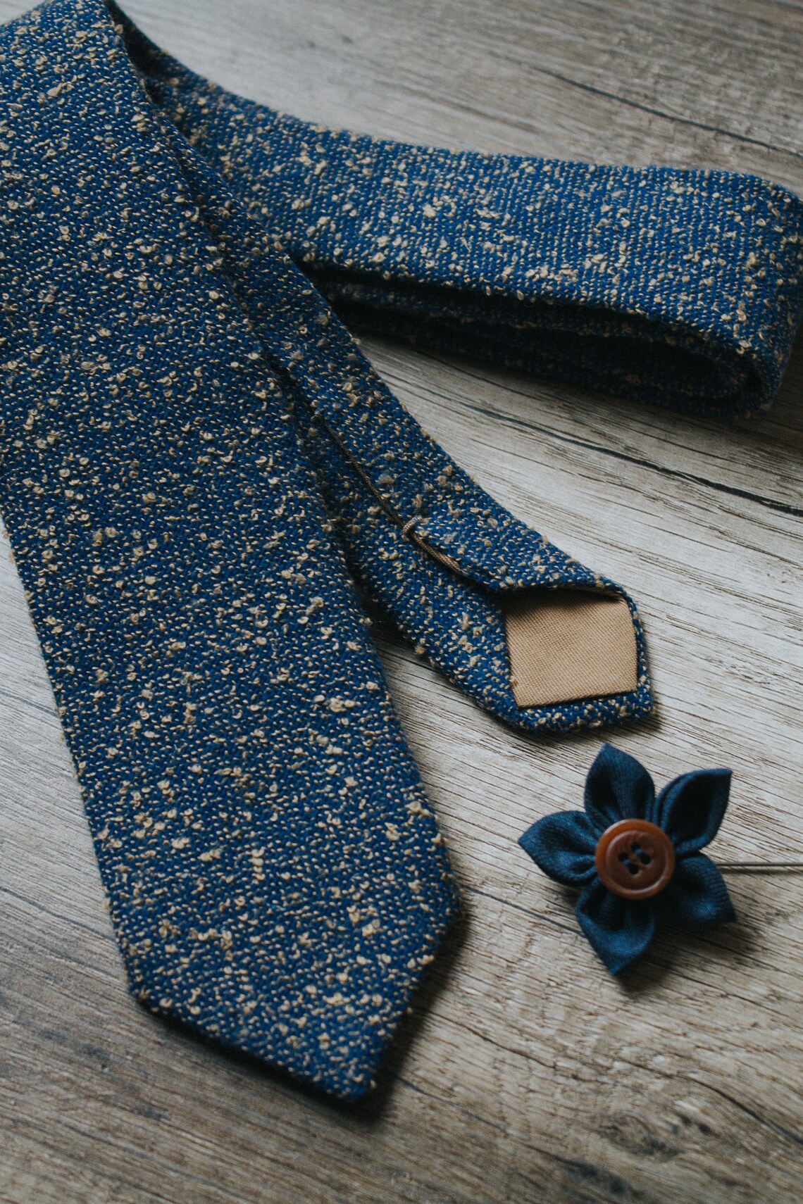 Wool Cerulean Blue and Caramel Tie Handmade Tie Made in | Etsy