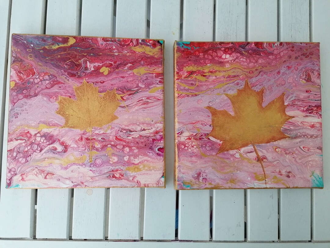 Golden Autumn Fall Art Original Diptych Artwork Fluid Art 8&8 Inches by ...