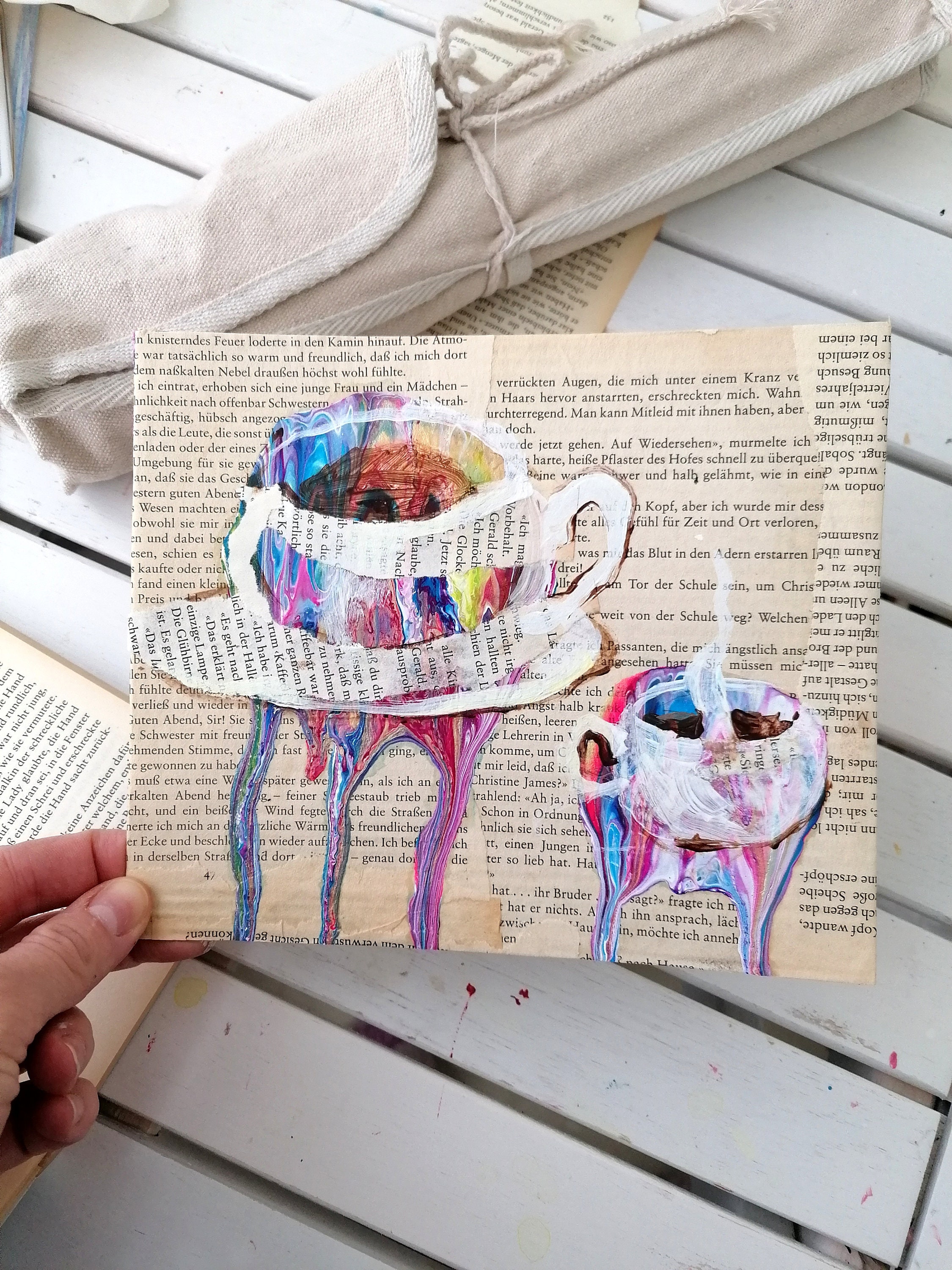 Coffee Art Cups of Tea Original Artwork Collage Art 6&7inch by - Etsy.de