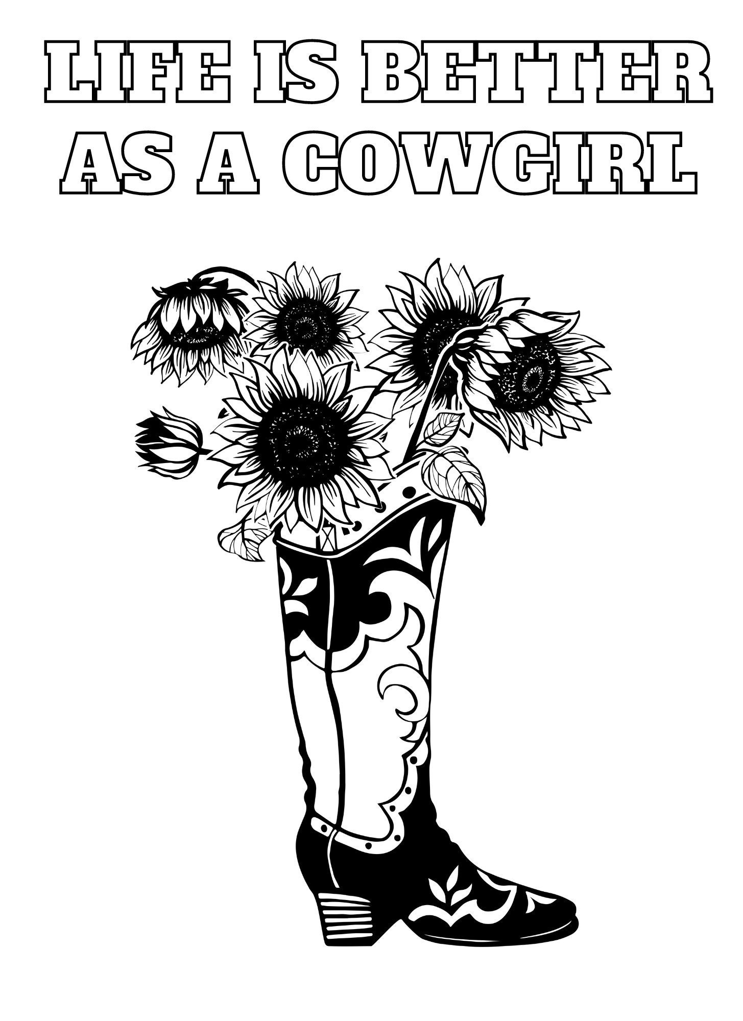 Western Coloring Sheet, Digital Coloring Book for Kids, Western Instant ...