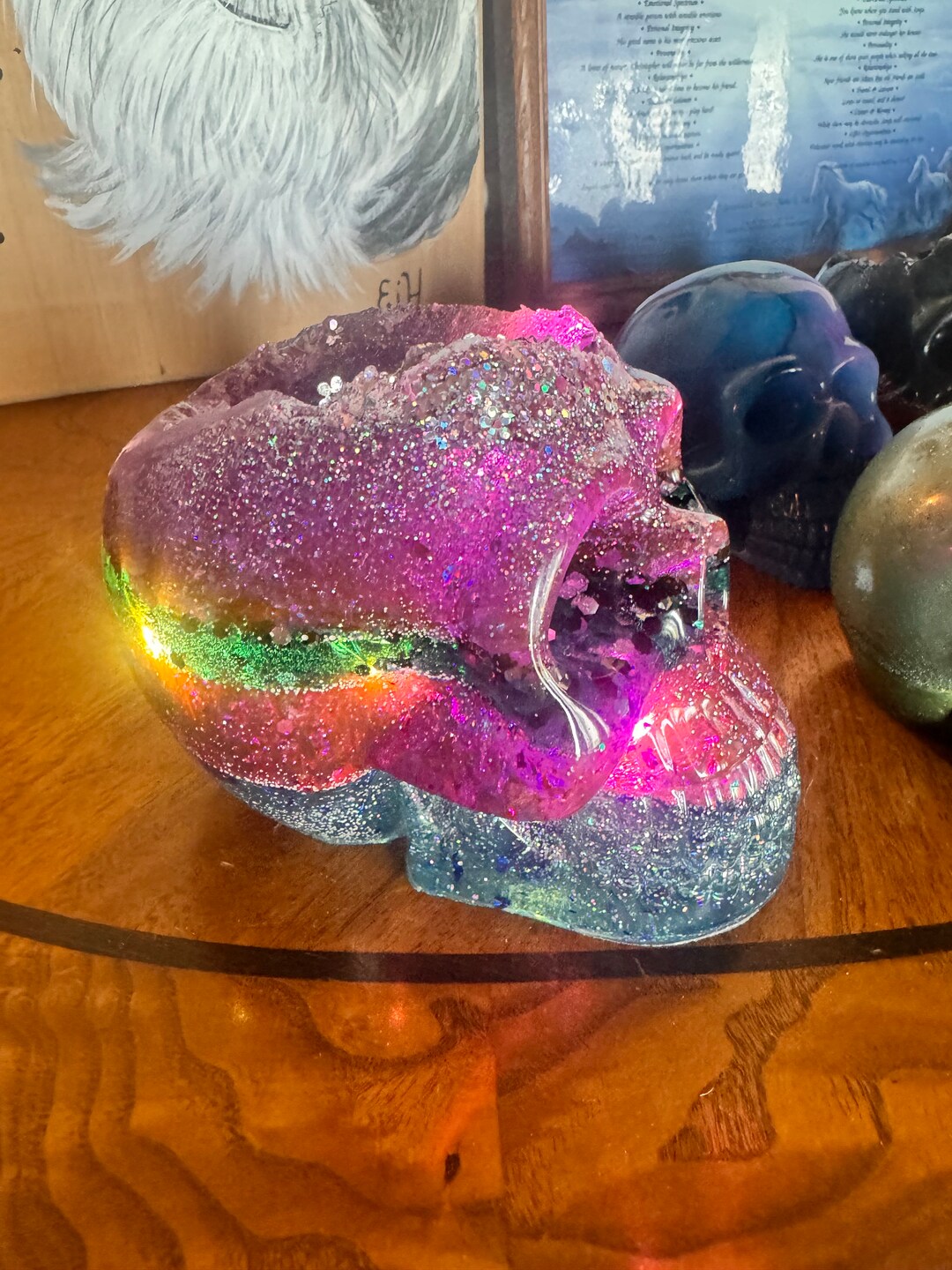 Sparkle Resin Skull With Lights, Table Decor - Etsy
