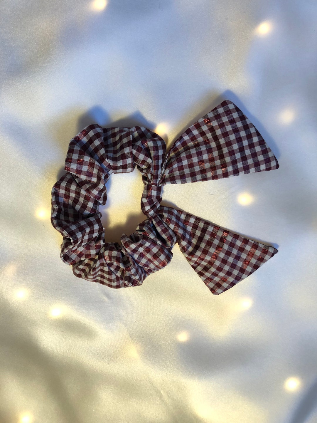 Handmade Red Sparkly Gingham Scrunchie - Etsy UK