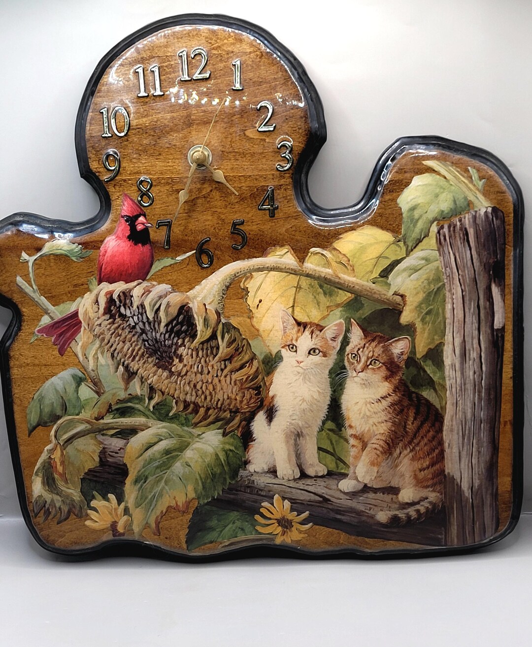 Vintage Cats Cardinal Wall Clock Handmade Wood Lacquered Tested Working ...