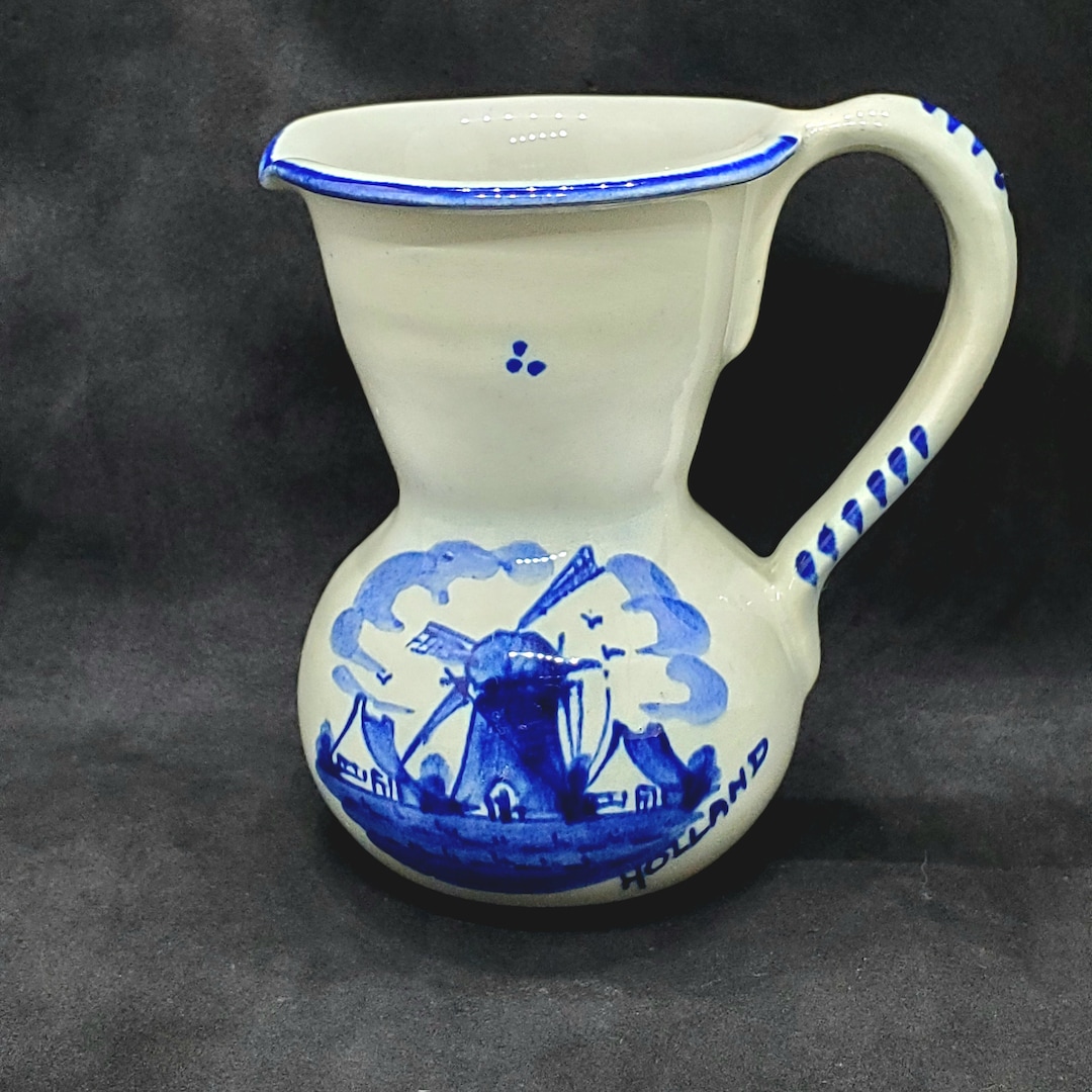 Vintage Zenith Delft Blue Hand Painted Pottery Pitcher Holland Windmill ...