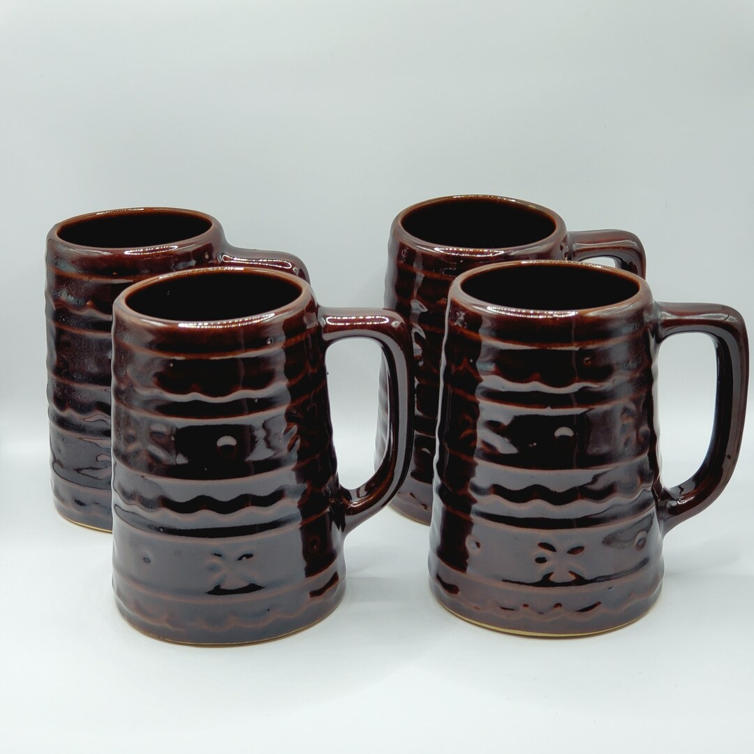 Vintage Marcrest Brown Daisy Dot Stoneware Mugs Steins 16 Oz. Set of 4 ...