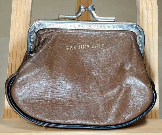 Vintage Coin Purse Brown Genuine Calf Leather Double Kiss Lock - Etsy