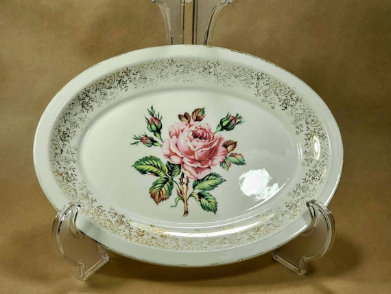 Vintage Georgian China Cornish Rose 22 Karat Gold Oval Plate | Etsy