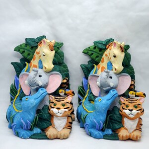Vintage Figi Graphics Bookends Jungle Friends Safari Zoo Animals Resin ...