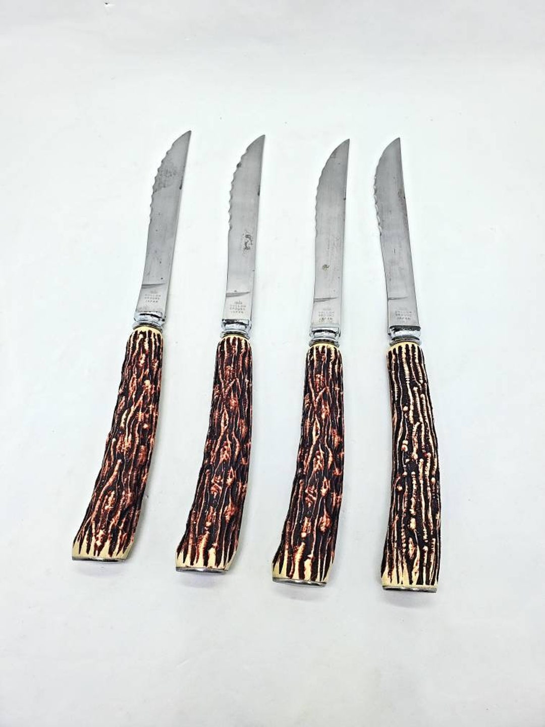 Vintage Antler Stag Handle Steak Knives FAUX Set of 4 MB Hollow Ground ...