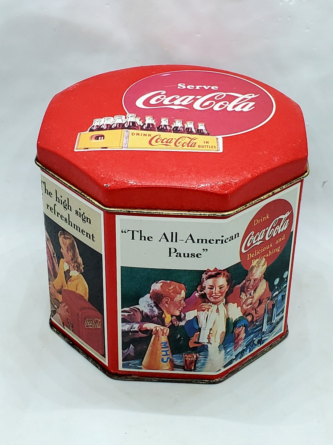 Vintage Coca Cola Tin Octogon Shaped the All American Pause Sign of ...