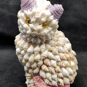 Vintage Shell Art Cat Figurine Handmade Coastal Beach Decor 4" Handmade ...