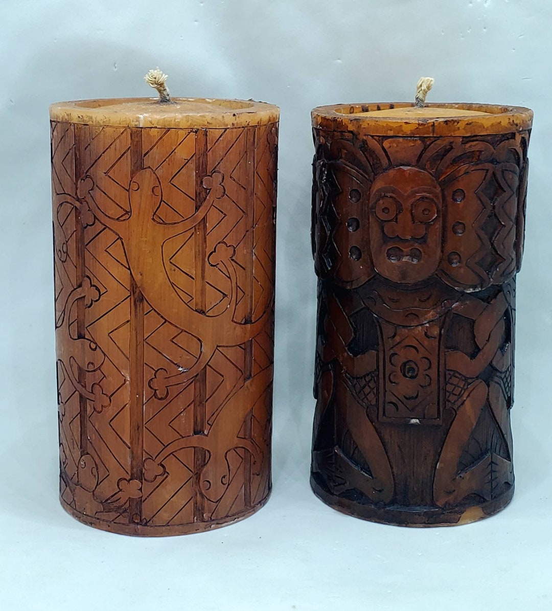 Vintage Candles Hand Carved Tiki Lizards Geckos 4.5" Set of 2 Wax ...