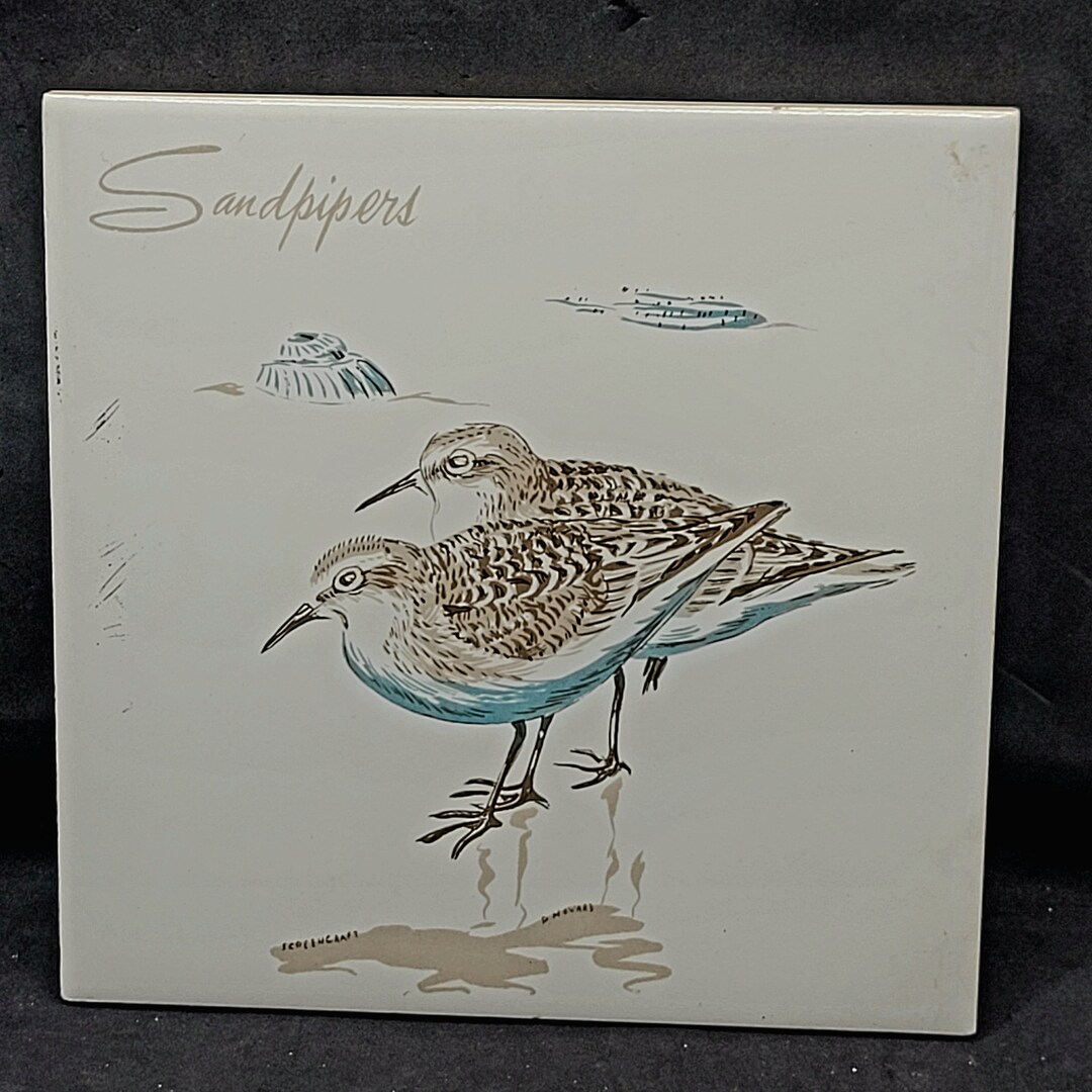 VTG Screencraft Sandpipers Tile Wall Hanging Trivet Hand Painted Signed ...