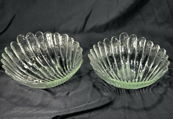 Vintage Clear Glass Clam Shell Serving Bowls Collectible Pair - Etsy