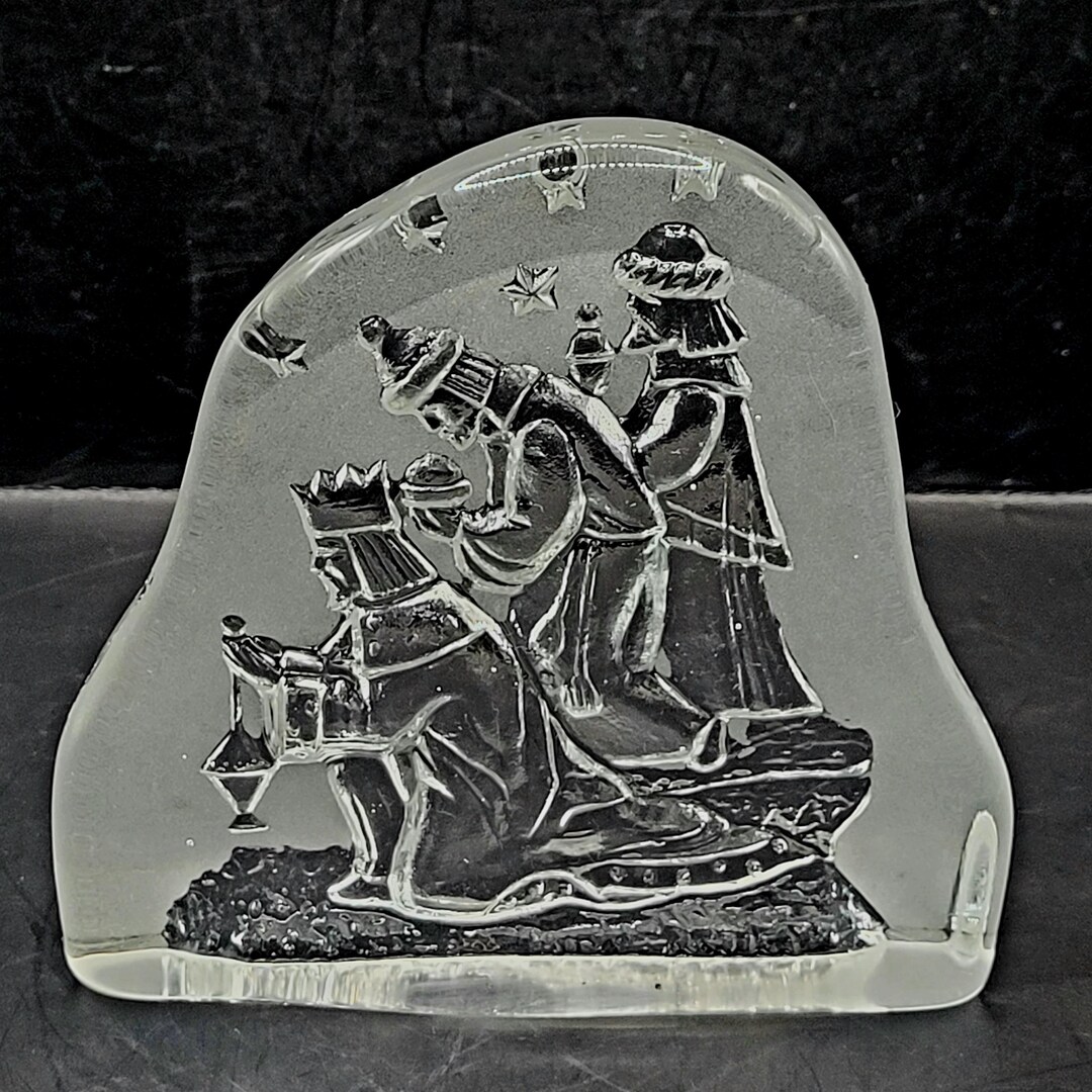Vintage Crystal Glass Paperweight 3 Wise Men Christmas Nativity ...