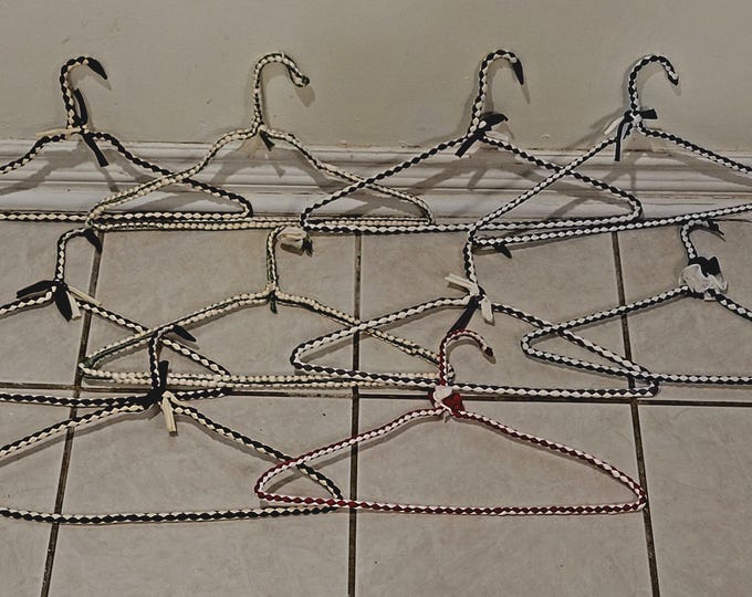 Vintage Lot of 10 Braided Macrame Covered Clothes Hangers Handmade Wire ...