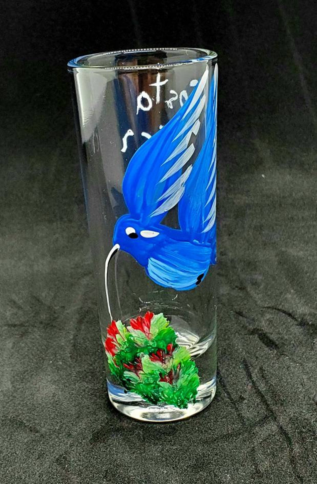 Vintage Costa Rica Hand Painted Bluebird Tall Souvenir Shot Glass ...