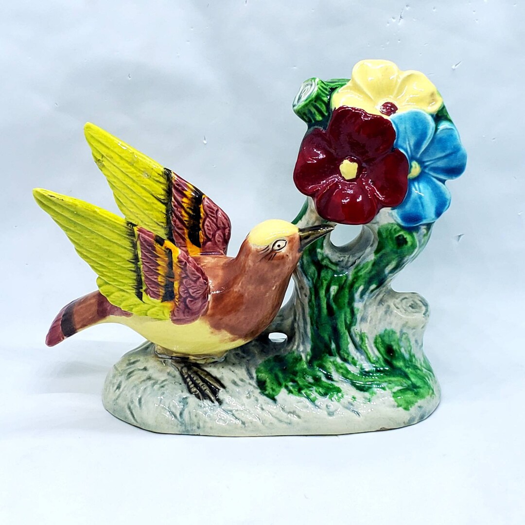 Vintage Bird Stump Vase Planter Lusterware Hand Painted Made - Etsy