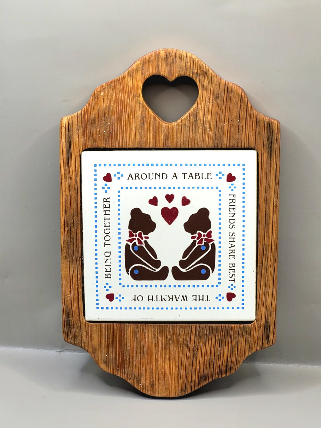 Vintage Wood Ceramic Tile Trivet Teddy Bears Friendship 8.5 X 5.25" - Etsy