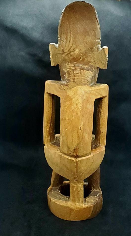 Vintage African Wooden Statue Sitting Man Hand Carved Large | Etsy