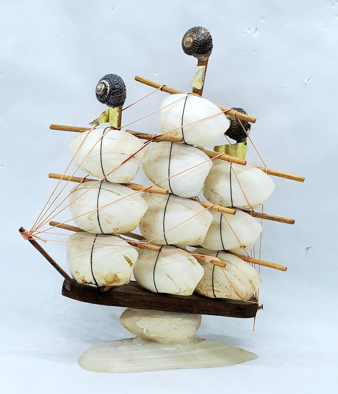 Vintage Seashell Boat Ship Handmade Miniature Decorative Nautical 5.75 ...