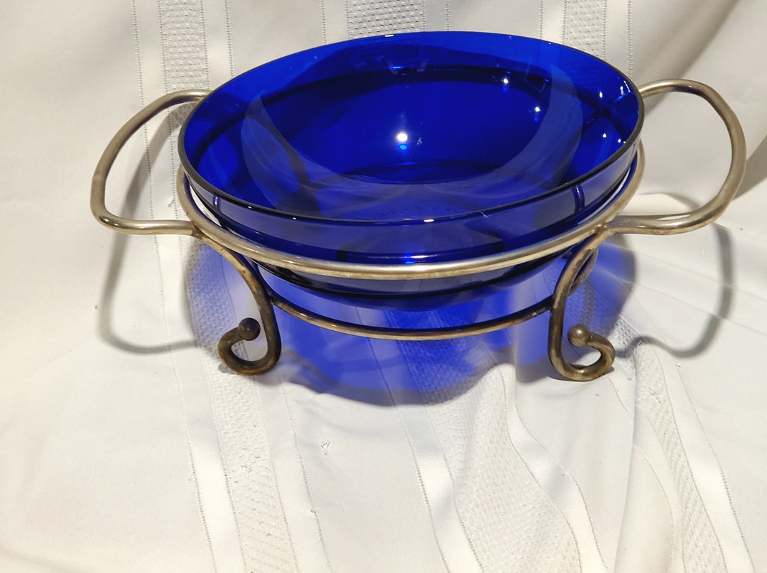 Vintage Godinger Bowl Cobalt Blue Glass Silver Metal Frame Marked With ...