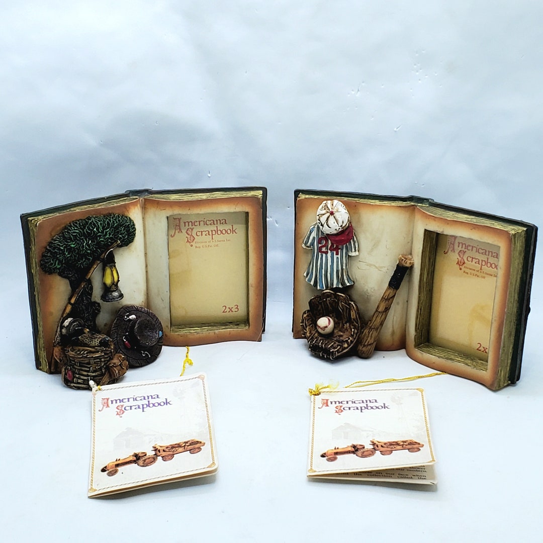 Vintage Americana Scrapbook Photo Frames Set of 2 Fisherman Baseball ...