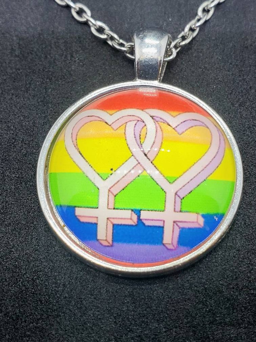 Vintage Double Venus Necklace Heart Cross LGBTQ Rainbow 20" Chain - Etsy