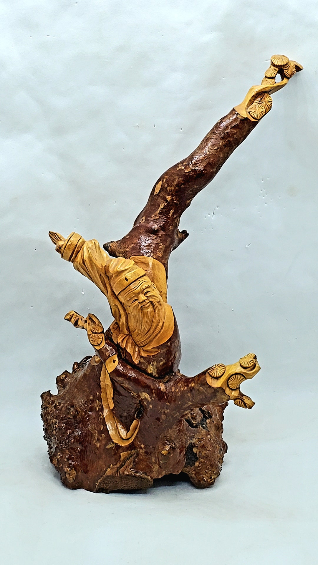 Vintage Chinese Root Carving Old Man Tree Handmade 10" - Etsy