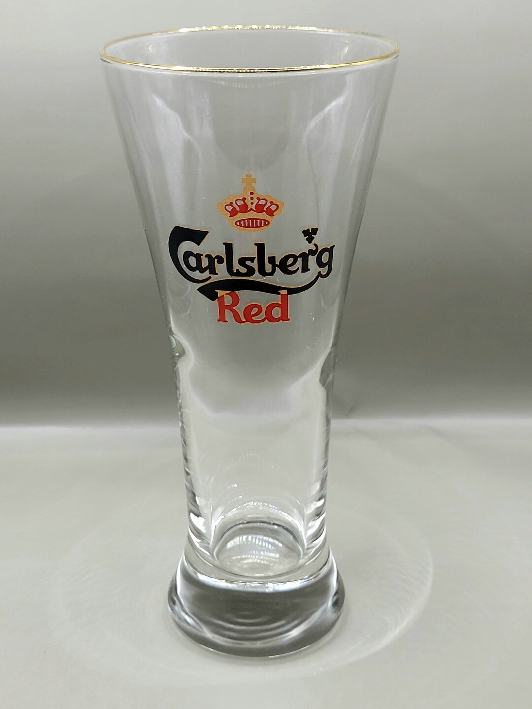 Vintage Carlsberg Red Danish Flare Beer Glass Tall Gold Rim Pilsner ...