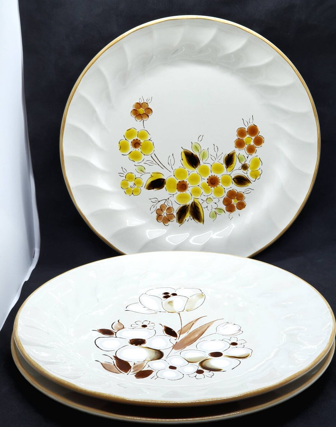Vintage Water Colors Wildflower Stoneware Dinner Plates Set of 3 Hand ...