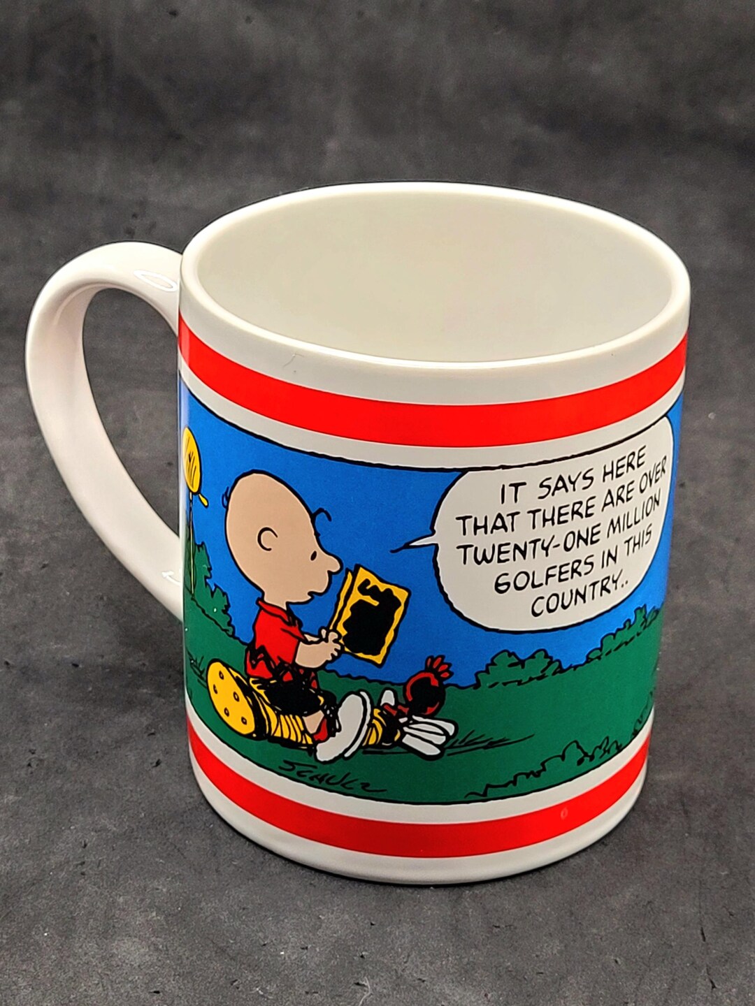 Vintage Peanuts Charlie Brown Snoopy Golfing Tee Time Mug Coffee Cup ...