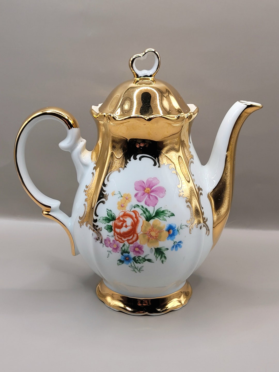 Vintage Capodimonte Espresso Teapot Guiseppe Napoli Gold Gilt Floral ...