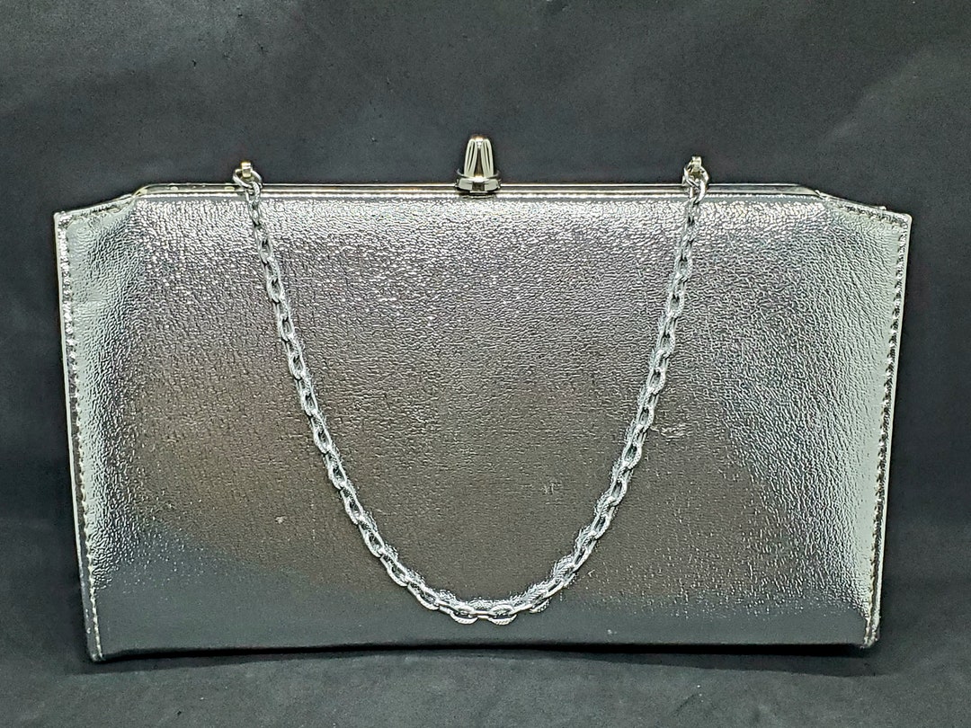 Vintage Shiny Silver Clutch With Short Chain Strap 9x5" - Etsy