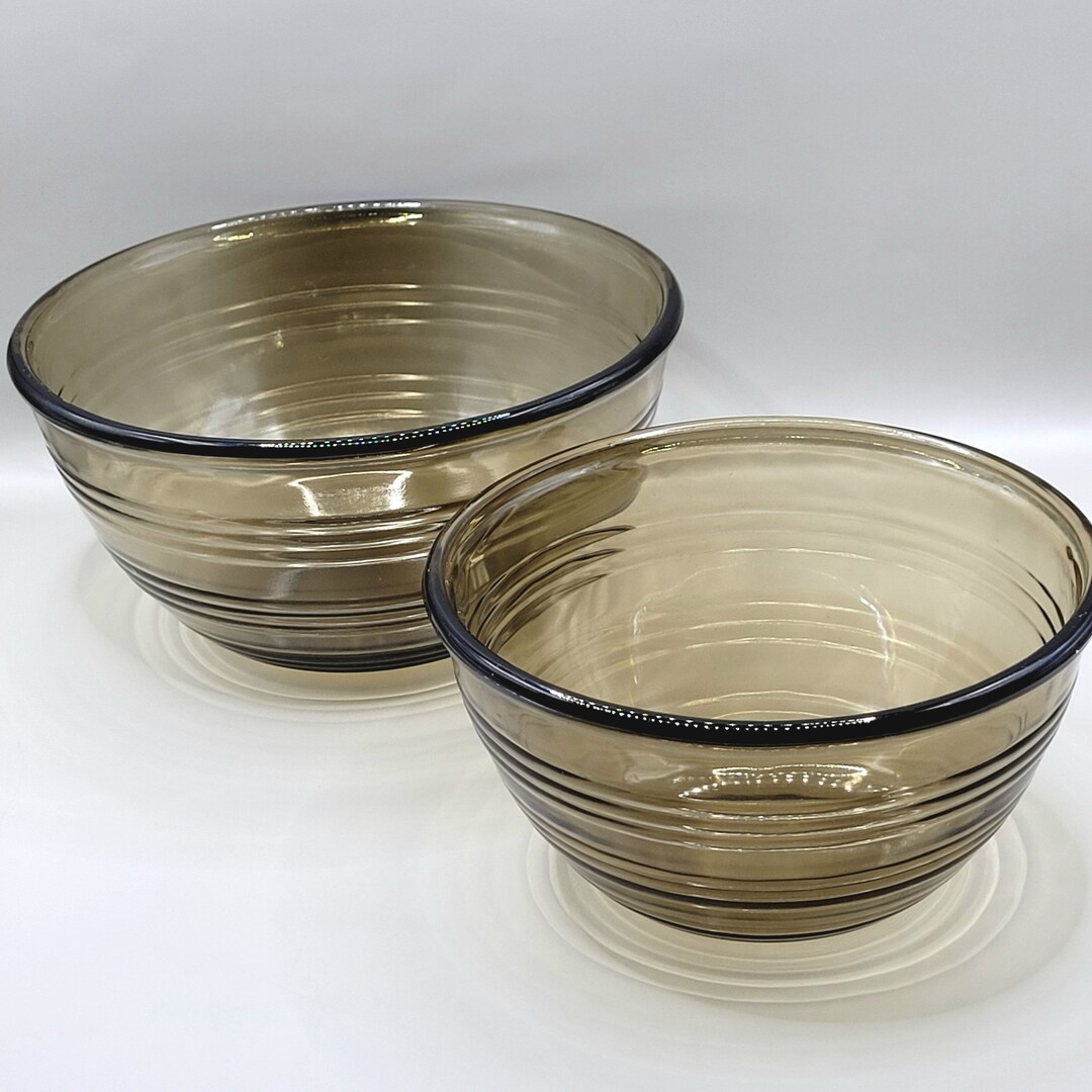 Vintage Dominion Glass Nesting Mixing Bowls Set of 2 Smokey Brown ...