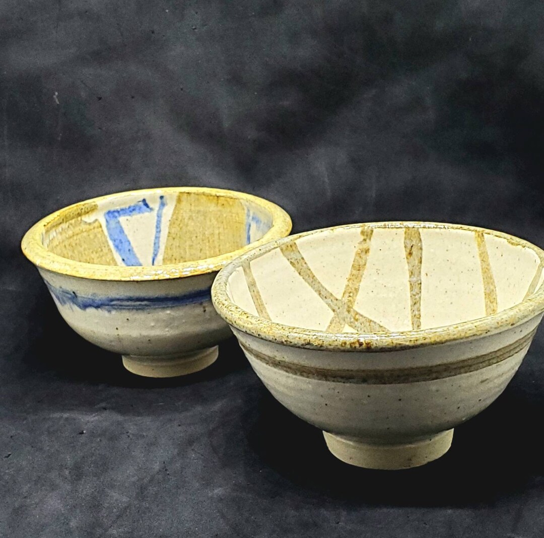 Vintage Benedict Pottery Pedestal Bowls Set of 2 Handmade Painted - Etsy