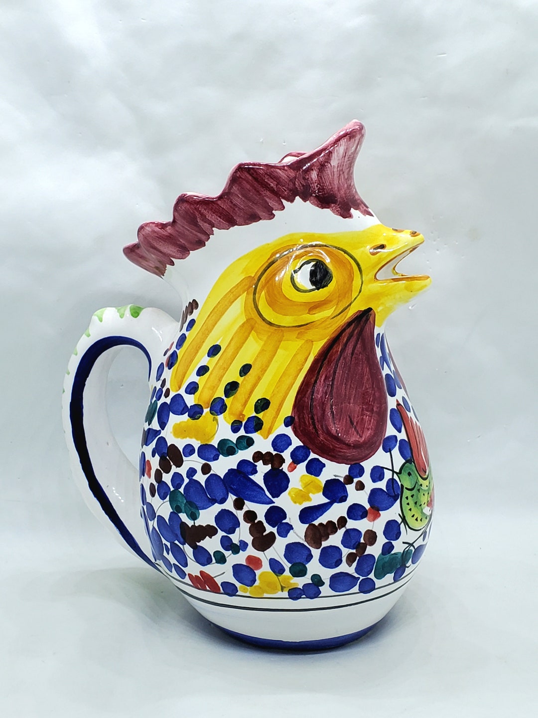 Vintage Rooster Chicken Pitcher Hand Painted Pottery Made in - Etsy
