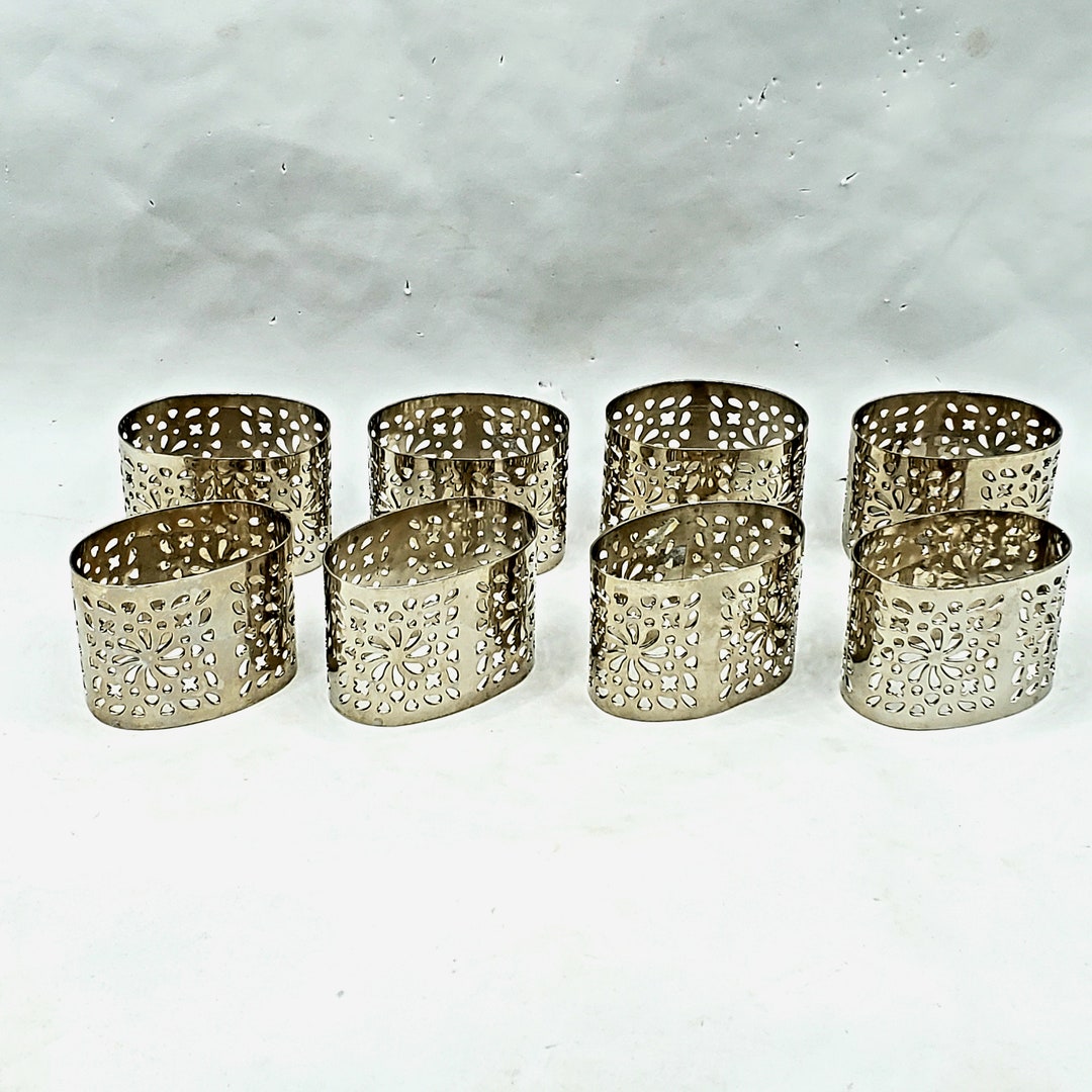 Vintage Napkin Rings Set of 8 Filigree Silver Tone Metal Bombay Company ...