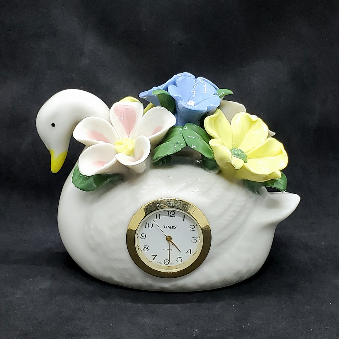 Vintage Timex Swan Clock Porcelain Floral Quartz Working Decorative - Etsy