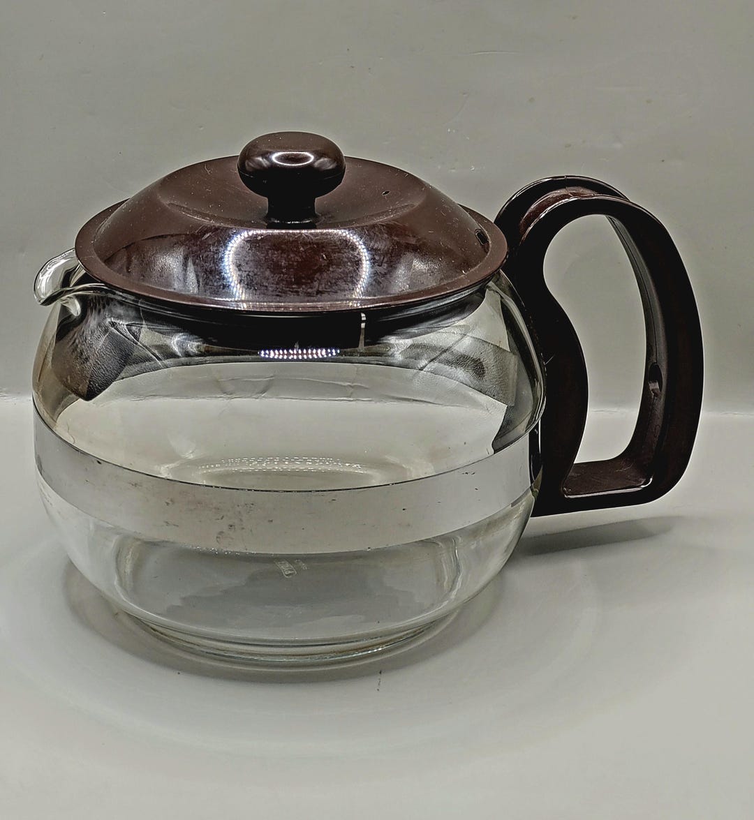 Vintage Pyrex France Glass Coffee Tea Pot Brown Plastic Lid 6 Cup Metal ...