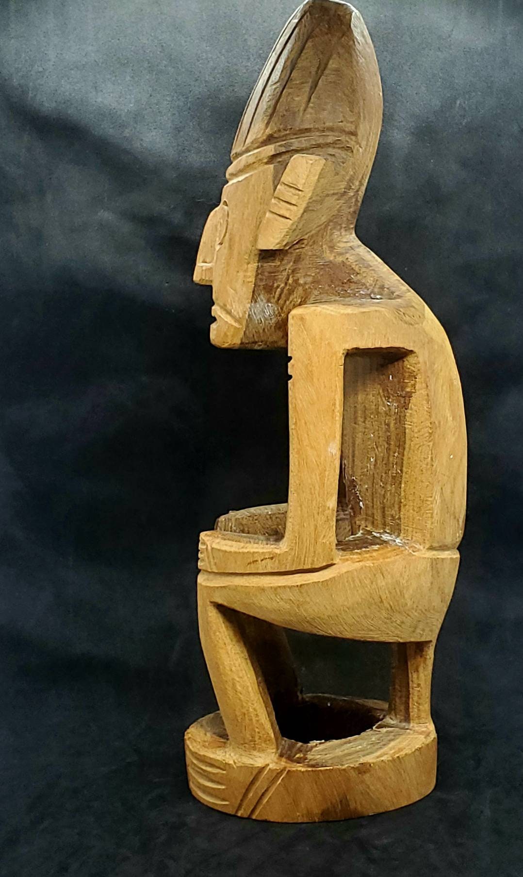 Vintage African Wooden Statue Sitting Man Hand Carved Large | Etsy