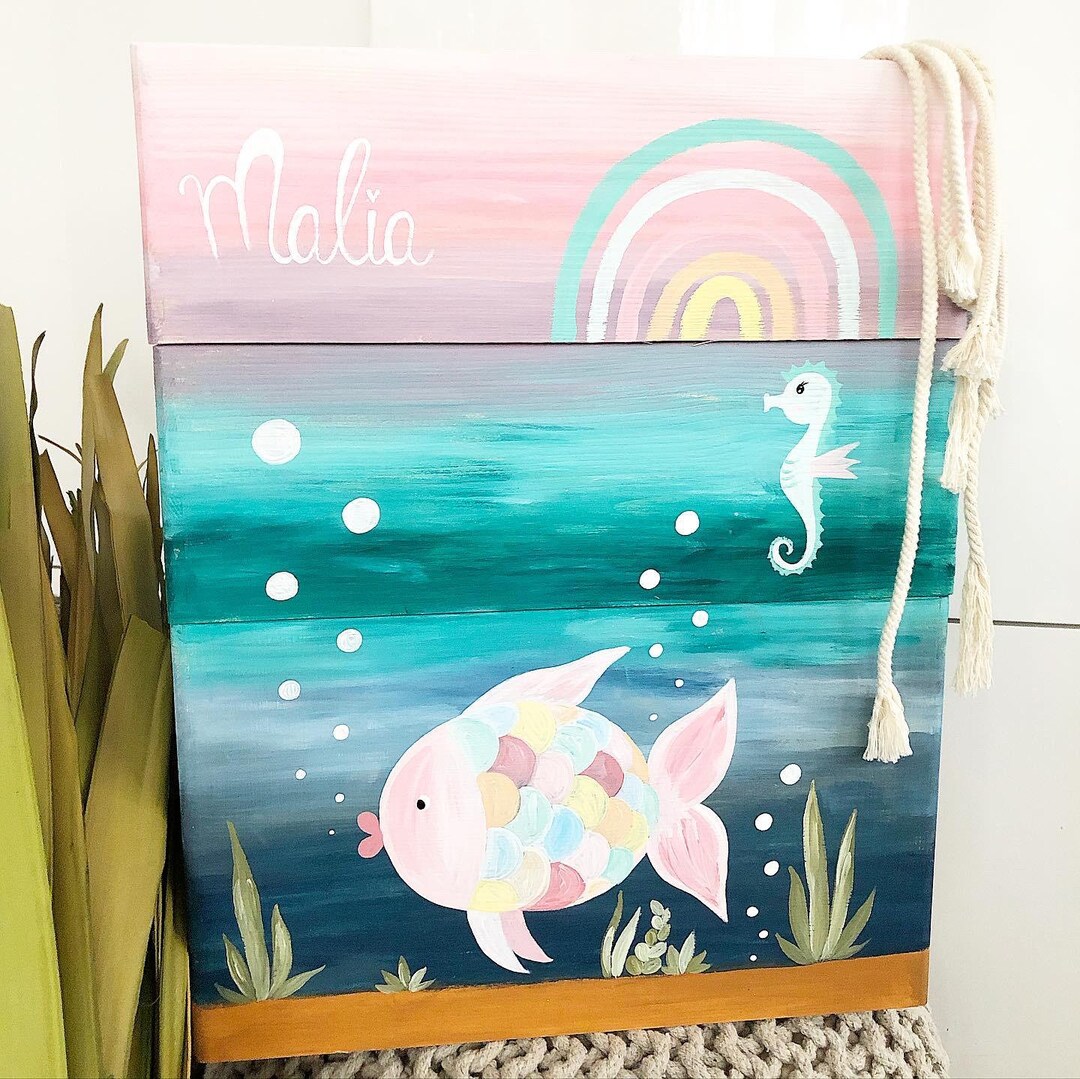 Stacking Box Large Set of 3 Underwater Rainbow Toy Box Wooden - Etsy