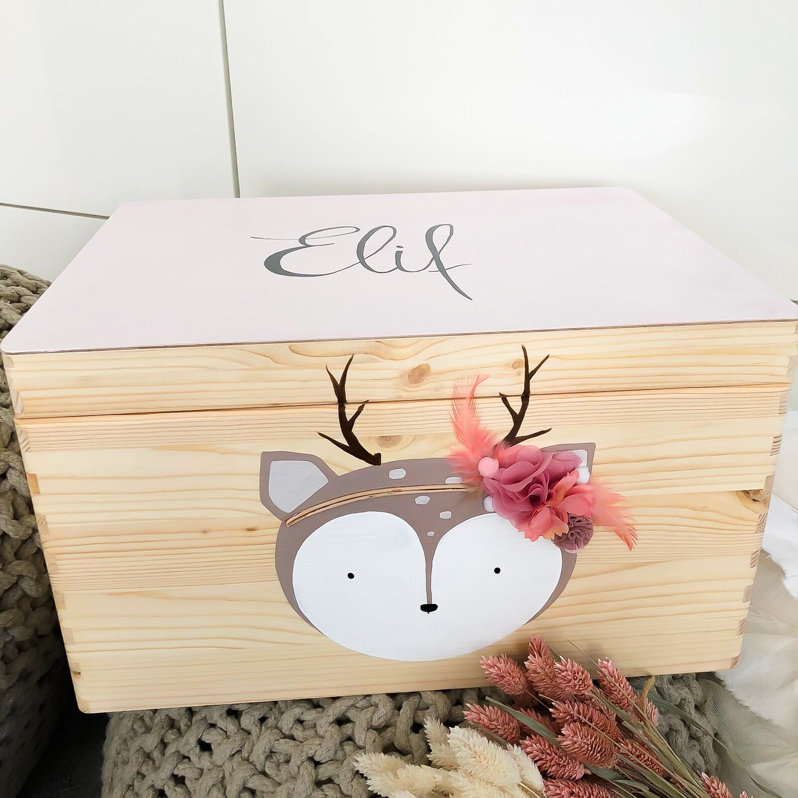 Box With Lid 3D Deer With Flowers Toy Box Wooden Box Memory - Etsy