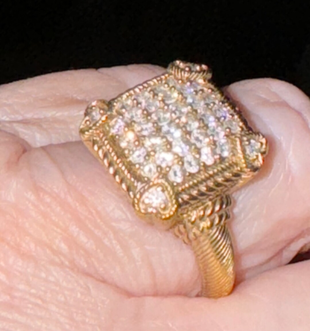 Judith Ripka Olivia Gold Clad Pave Diamonique Ring Sz 8 - Etsy