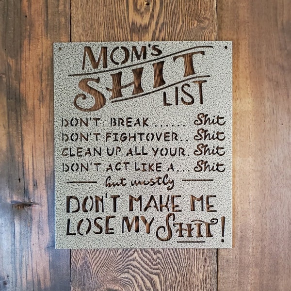 Mom's Shit List Sign - Etsy