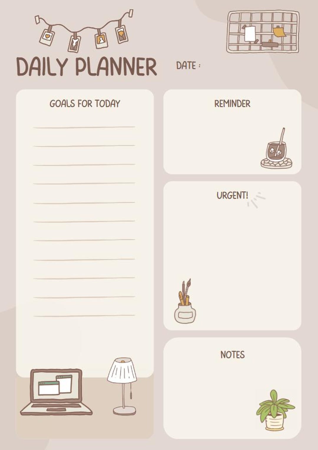 Aesthetic Daily Planner Printable | Minimalist To-do List, Goals ...