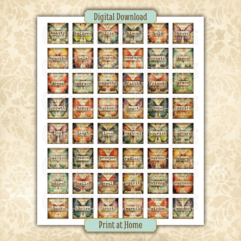 Printable 1 Inch Squares Collage Sheet, Inspirational Words ...
