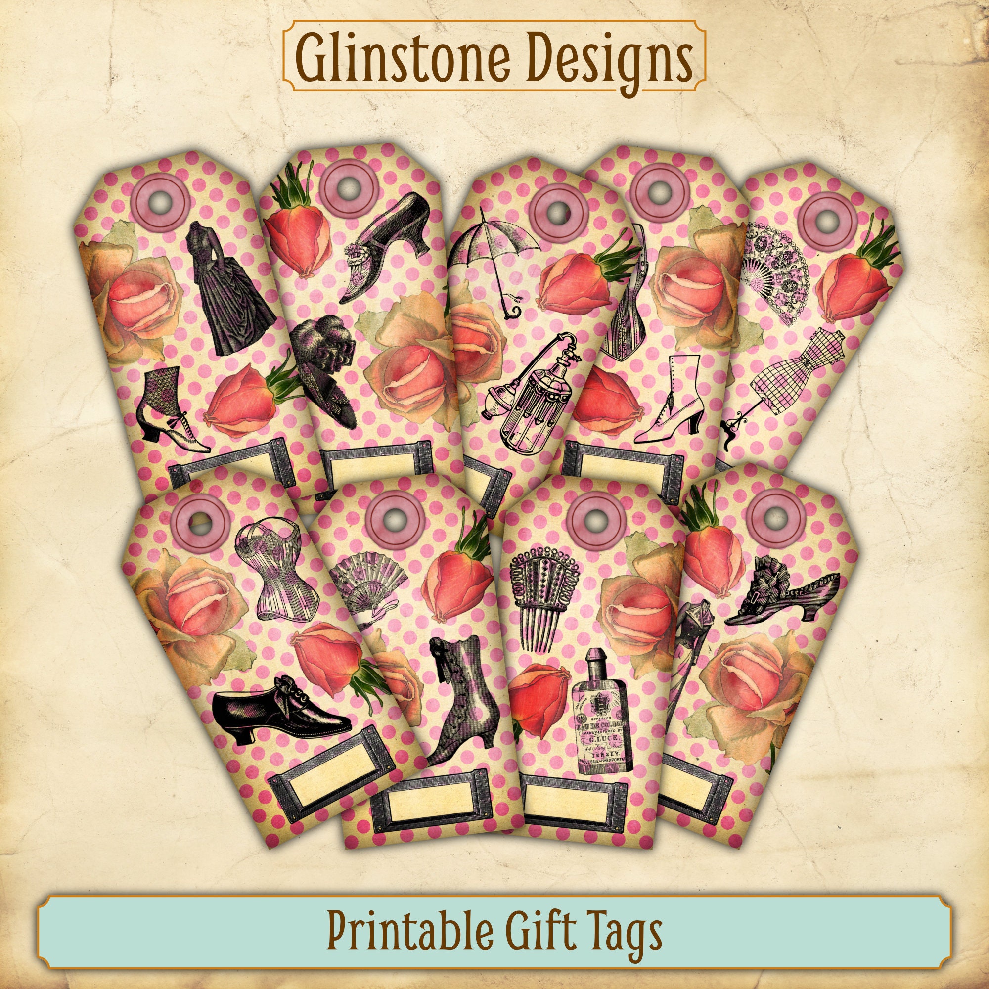 Printable Vintage-style Gift Tags, Antique Rose and Fashion ...